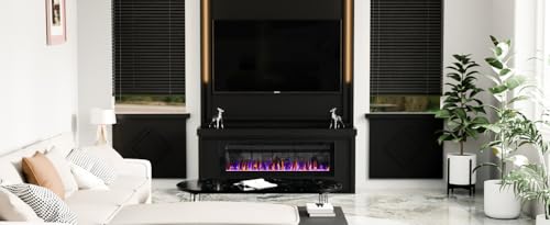 Upesitom 50" Electric Fireplace Insert Recessed & Wall Mounted, 750/1500W Linear Electric Fireplace Insert with 12 Adjustable Flame Colors, Bracket, Timer, Remote Control