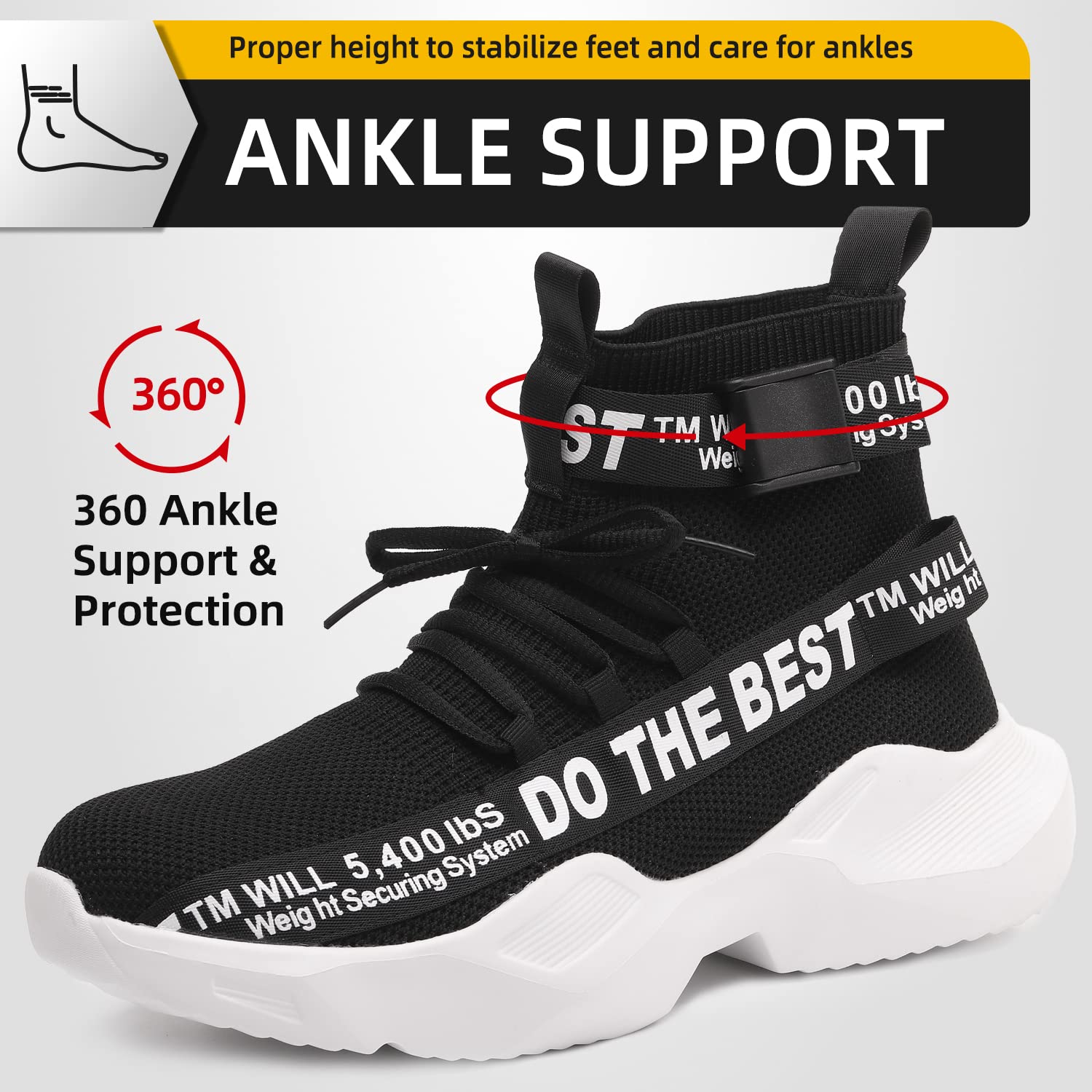 Furuian Steel Toe Shoes for Men Women Comfortable Lightweight Safety Snekaers Industrial Construction Work Shoes for Men Black