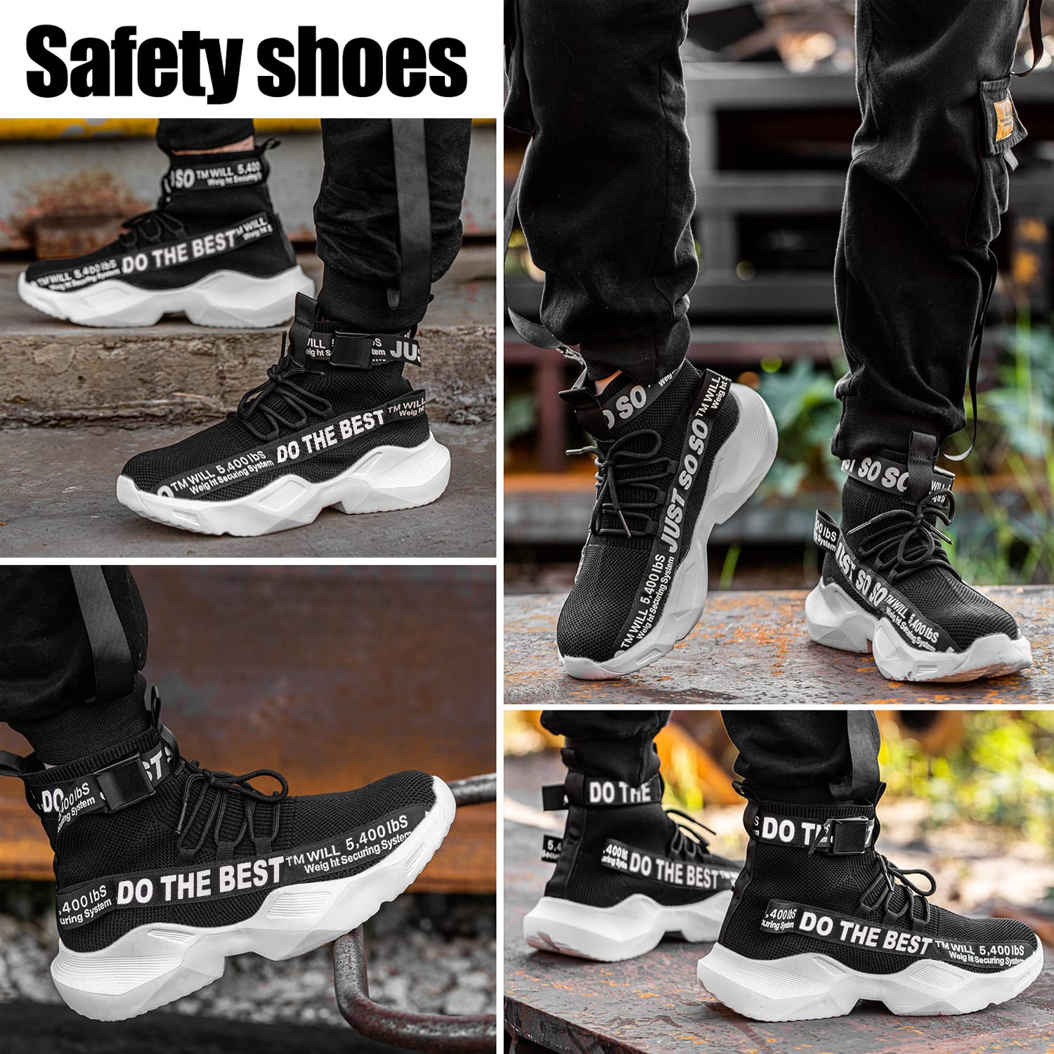 Furuian Steel Toe Shoes for Men Women Comfortable Lightweight Safety Snekaers Industrial Construction Work Shoes for Men Black