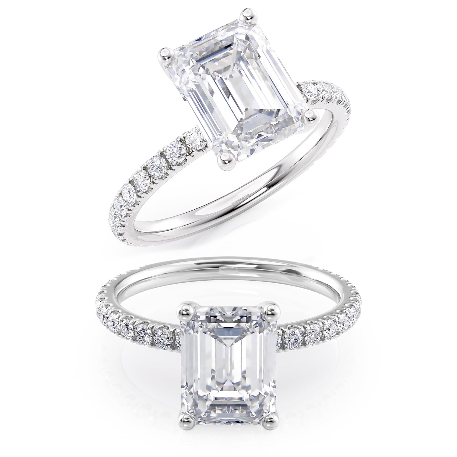Beverly Hills Jewelers 2 Carat Emerald Cut Moissanite Engagement Ring for Women - 1/4 Carat Natural Diamond - 14k White Gold (G-H/VS, G-H/SI, cttw, DEW) Promise Anniversary Ring Size 6 Made in USA