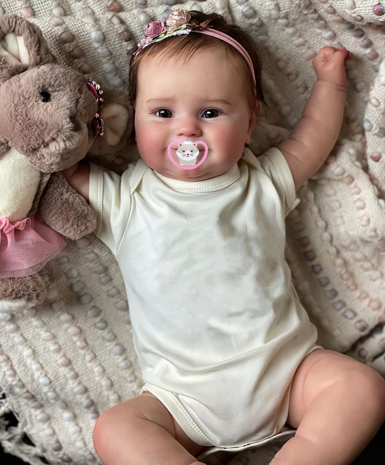 Wamdoll 20 Inches 50CM Real Baby Size Soft Touch Lifelike Reborn Baby Dolls with Rooted Hair Realistic Smiling Newborn Cuddly Body Dolls Toys Gifts for Ages Kids 3+