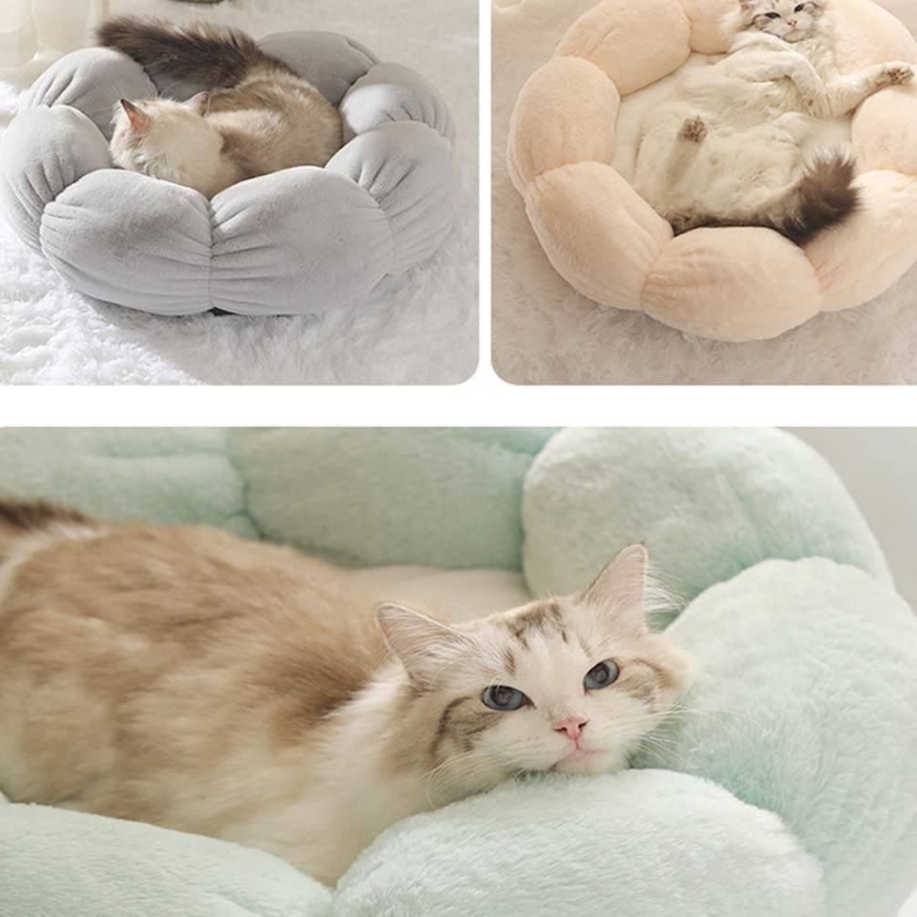 Plush Pet Bed Warm Calming Donut Cat and Dog Bed Pet Cushion Bed Anti-Anxiety Dog Bed Flower Shape Cat Bed Green Pink L