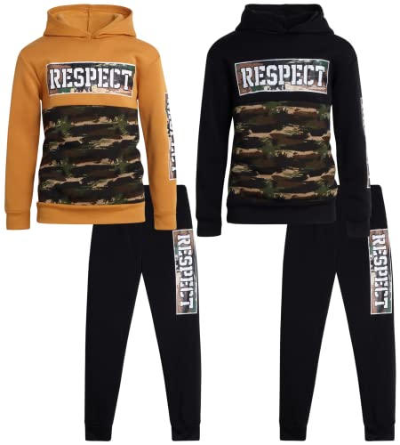 Quad Seven Boys' Fleece Jogger Set - 4-Piece Athletic Pullover Fleece Hoodie Sweatshirt and Jogger Sweatpants (Size: 4-16), Size 8, Camo Respect