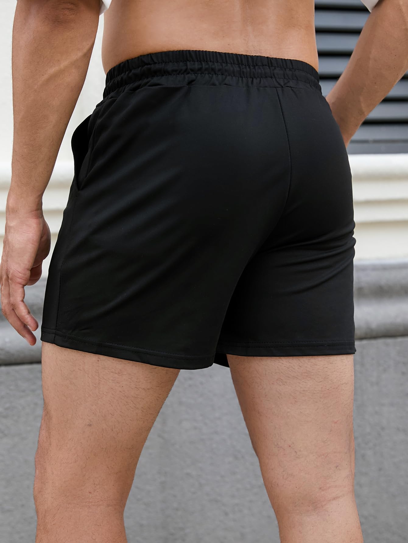 GORGLITTER Men's Cartoon Graphic Running Workout Shorts Drawstring Waist Track Shorts with Pockets Black Cartoon Medium