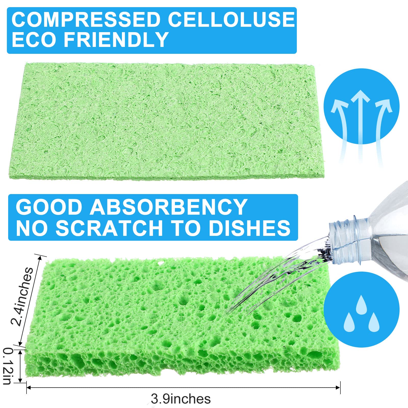 Zhengmy 100 Pieces Kitchen Sponge Bulk Natural Sponges for Dishes Compressed Wood Pulp Sponges Cleaning Sponge Without Scratching for Kitchen Bathroom, 3.9 x 2.4 x 0.12 Inch