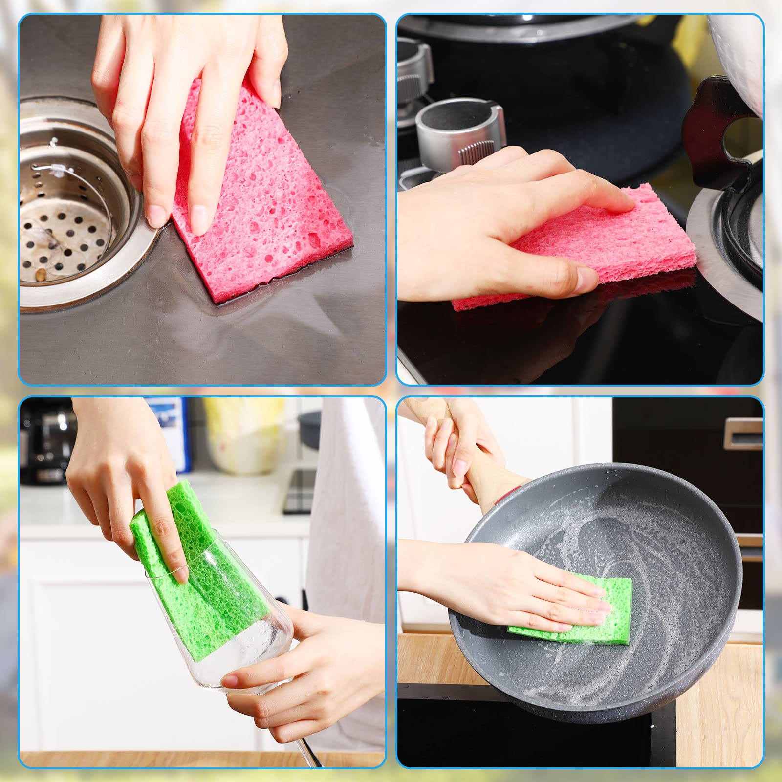 Zhengmy 100 Pieces Kitchen Sponge Bulk Natural Sponges for Dishes Compressed Wood Pulp Sponges Cleaning Sponge Without Scratching for Kitchen Bathroom, 3.9 x 2.4 x 0.12 Inch