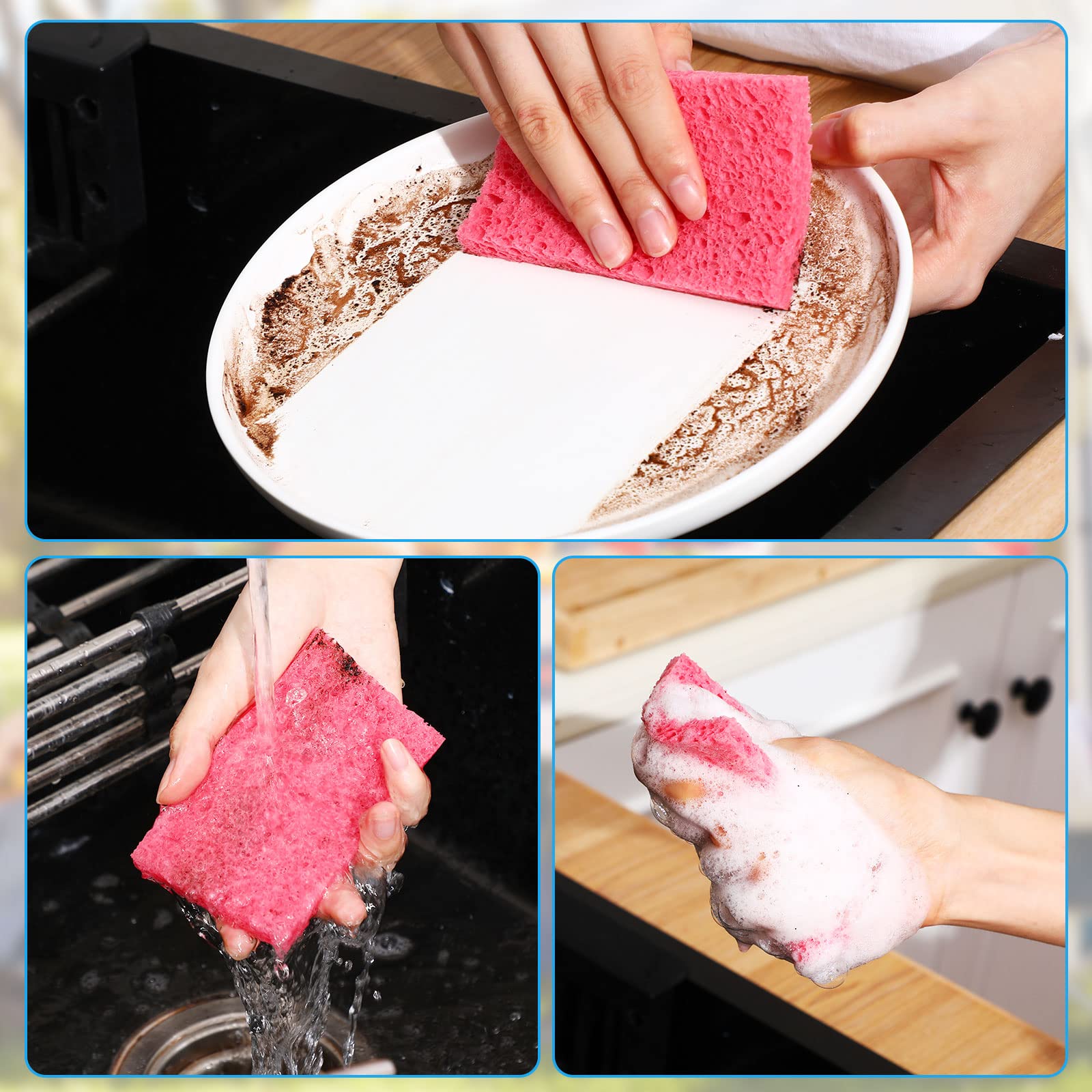 Zhengmy 100 Pieces Kitchen Sponge Bulk Natural Sponges for Dishes Compressed Wood Pulp Sponges Cleaning Sponge Without Scratching for Kitchen Bathroom, 3.9 x 2.4 x 0.12 Inch
