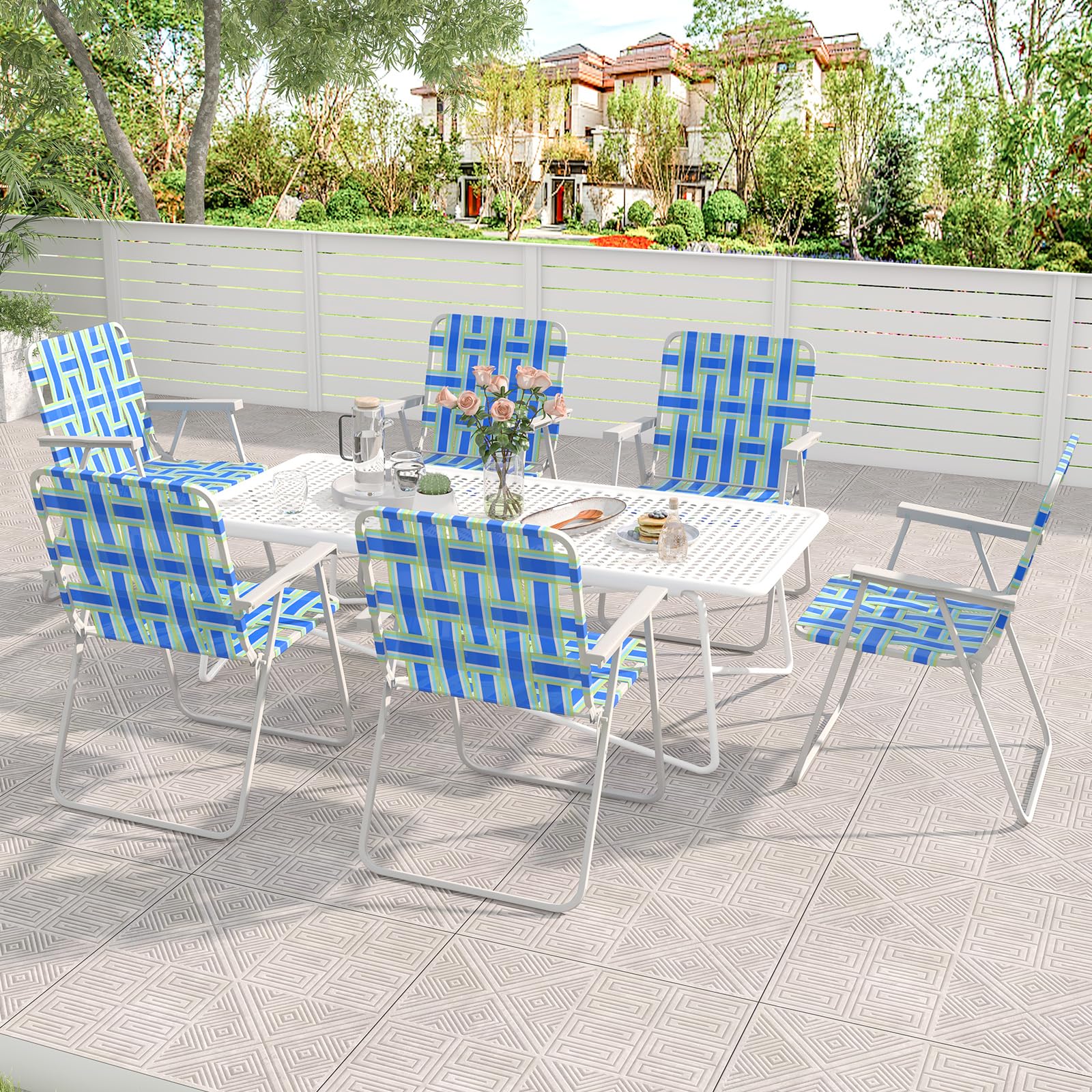 Tangkula Folding Lawn Chairs Set of 6, Portable Webbed Chairs with Webbing Seat & Back, Widened Armrests, Heavy Duty Metal Frame, Lightweight Patio Dinning Chairs for Yard, Camping, Poolside, Beach