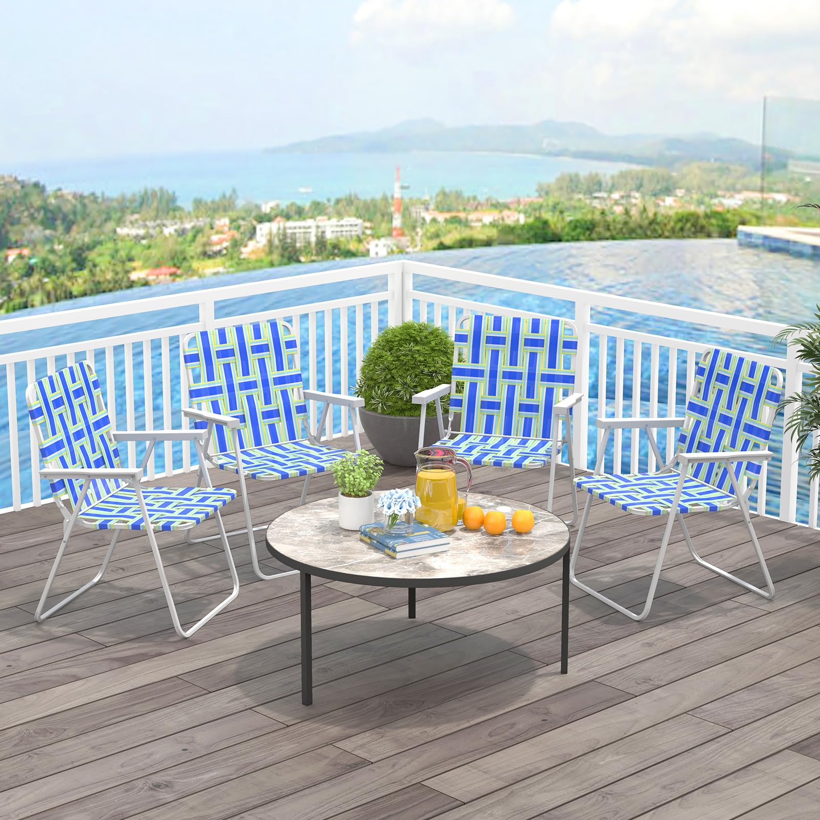 Tangkula Folding Lawn Chairs Set of 6, Portable Webbed Chairs with Webbing Seat & Back, Widened Armrests, Heavy Duty Metal Frame, Lightweight Patio Dinning Chairs for Yard, Camping, Poolside, Beach