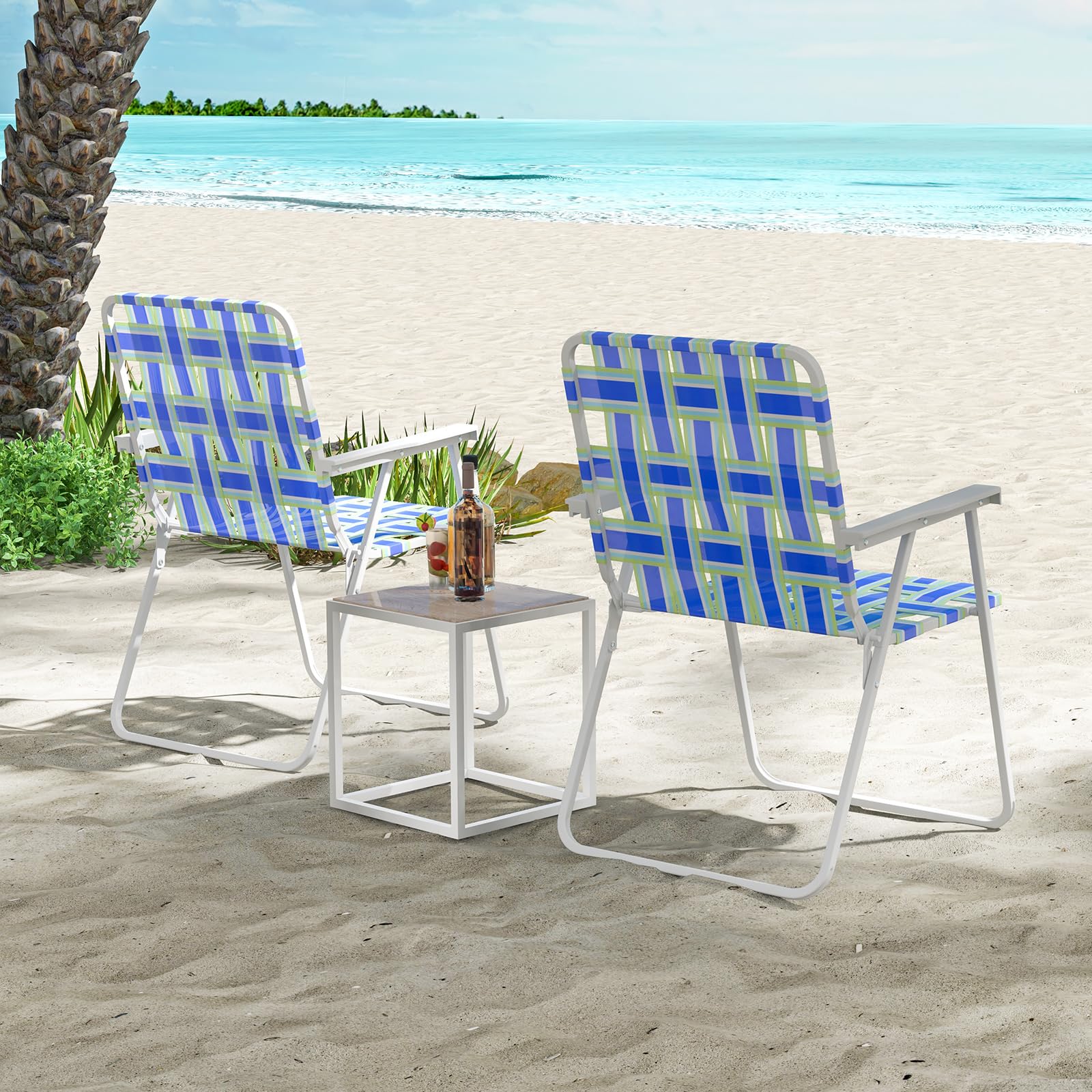 Tangkula Folding Lawn Chairs Set of 6, Portable Webbed Chairs with Webbing Seat & Back, Widened Armrests, Heavy Duty Metal Frame, Lightweight Patio Dinning Chairs for Yard, Camping, Poolside, Beach