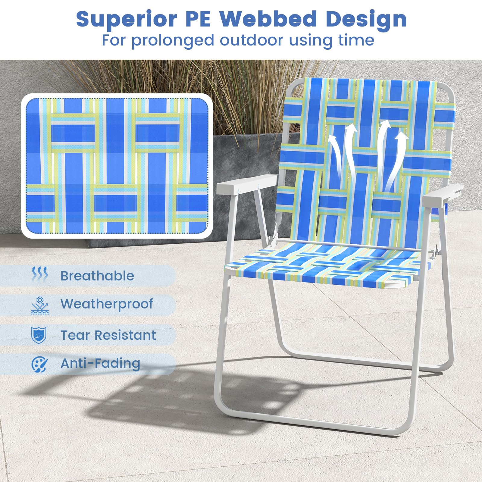 Tangkula Folding Lawn Chairs Set of 6, Portable Webbed Chairs with Webbing Seat & Back, Widened Armrests, Heavy Duty Metal Frame, Lightweight Patio Dinning Chairs for Yard, Camping, Poolside, Beach