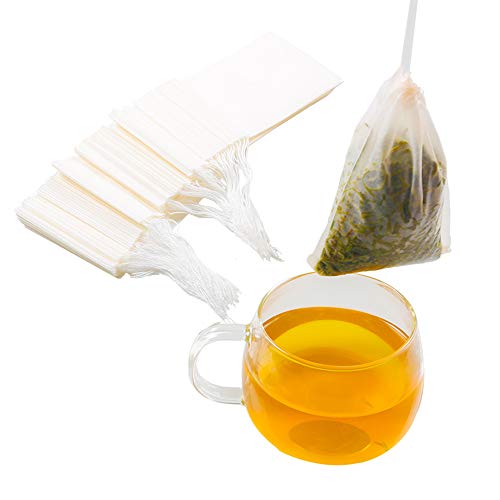 Tinkee Tea Filter bags, safe and natural material, disposable tea infuser, empty tea bag with drawstring for loose leaf tea, set of 100(3.15 x 3.94 inch ) (White)