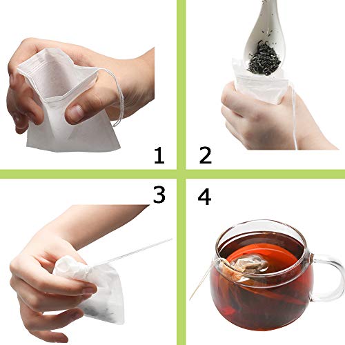 Tinkee Tea Filter bags, safe and natural material, disposable tea infuser, empty tea bag with drawstring for loose leaf tea, set of 100(3.15 x 3.94 inch ) (White)