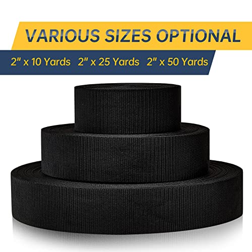 Tinup Webbing 2 Inch Strap Black, Nylon Climbing Webbing Straps 1 Inch Wide, Polypropylene Lawn Chair Webbing Replacement for Indoor or Outdoor Gear, DIY Crafting,Pet Leash