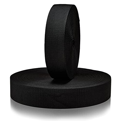 Tinup Webbing 2 Inch Strap Black, Nylon Climbing Webbing Straps 1 Inch Wide, Polypropylene Lawn Chair Webbing Replacement for Indoor or Outdoor Gear, DIY Crafting,Pet Leash