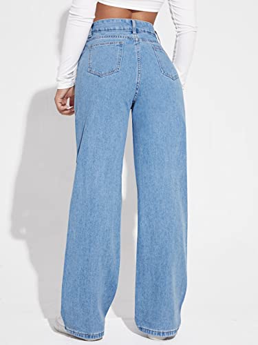 SweatyRocks Women's High Waisted Ripped Boyfriend Jeans Distressed Denim Pants with Pockets Light Wash M