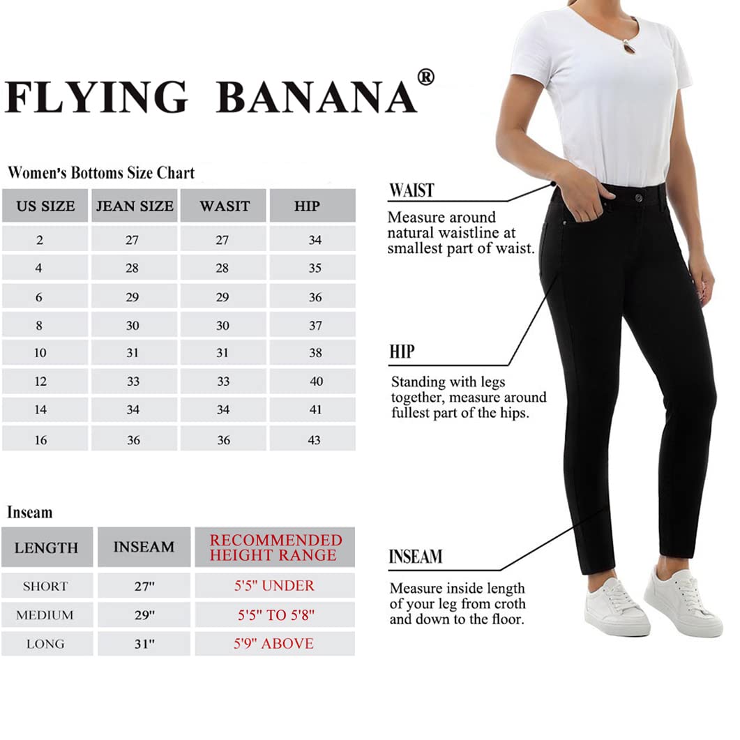 FLYING BANANA Women's White Mid Rise Comfy Stretch Denim Skinny Jeans (White, 10)