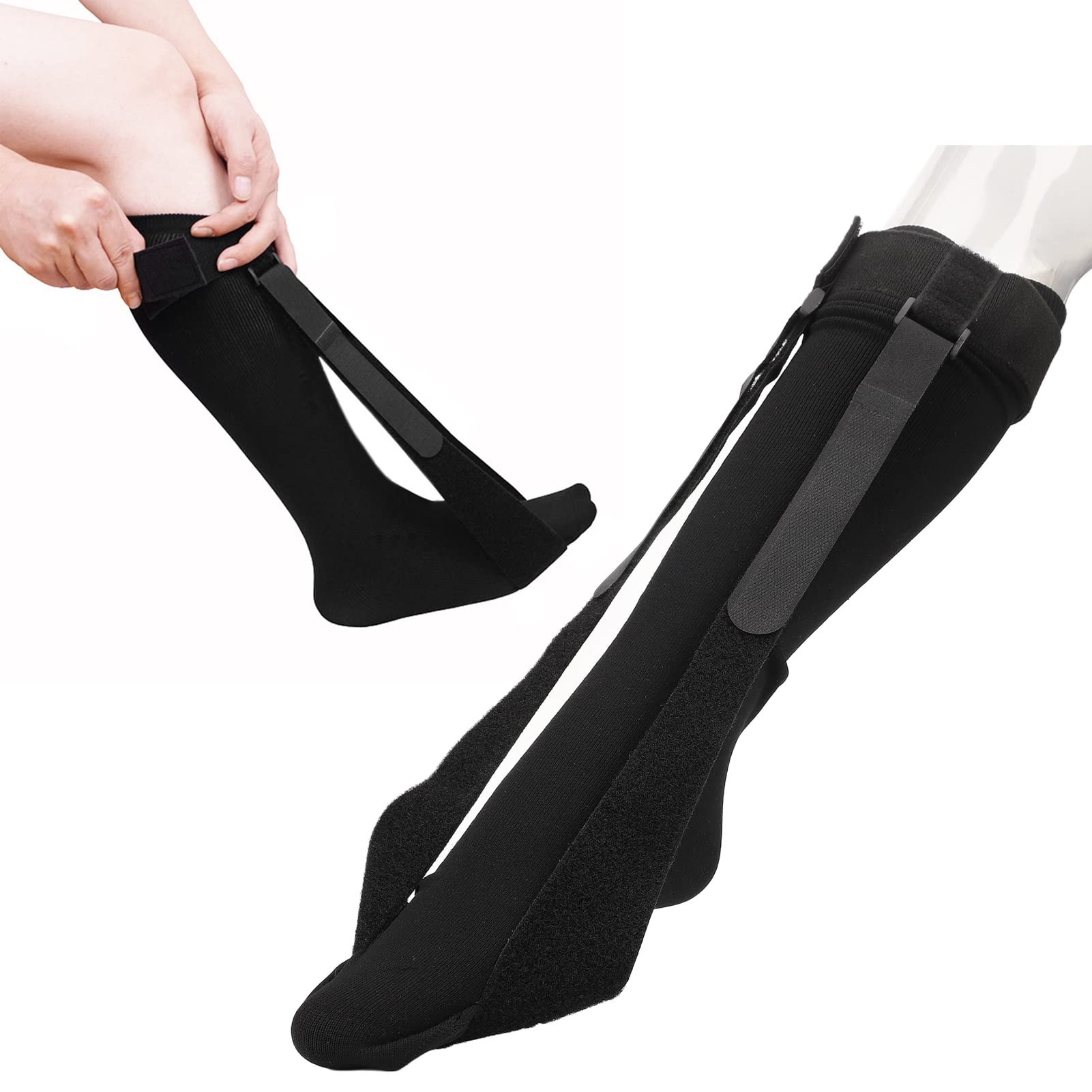 Plantar Fasciitis Night Splint Sock, Adjustable Dual Strap Design Dorsiflexion Night Splint Compression Socks Sleeping Stretch Sock for Fascia, Tendon and Calf Stretching or Arch Pain(L)