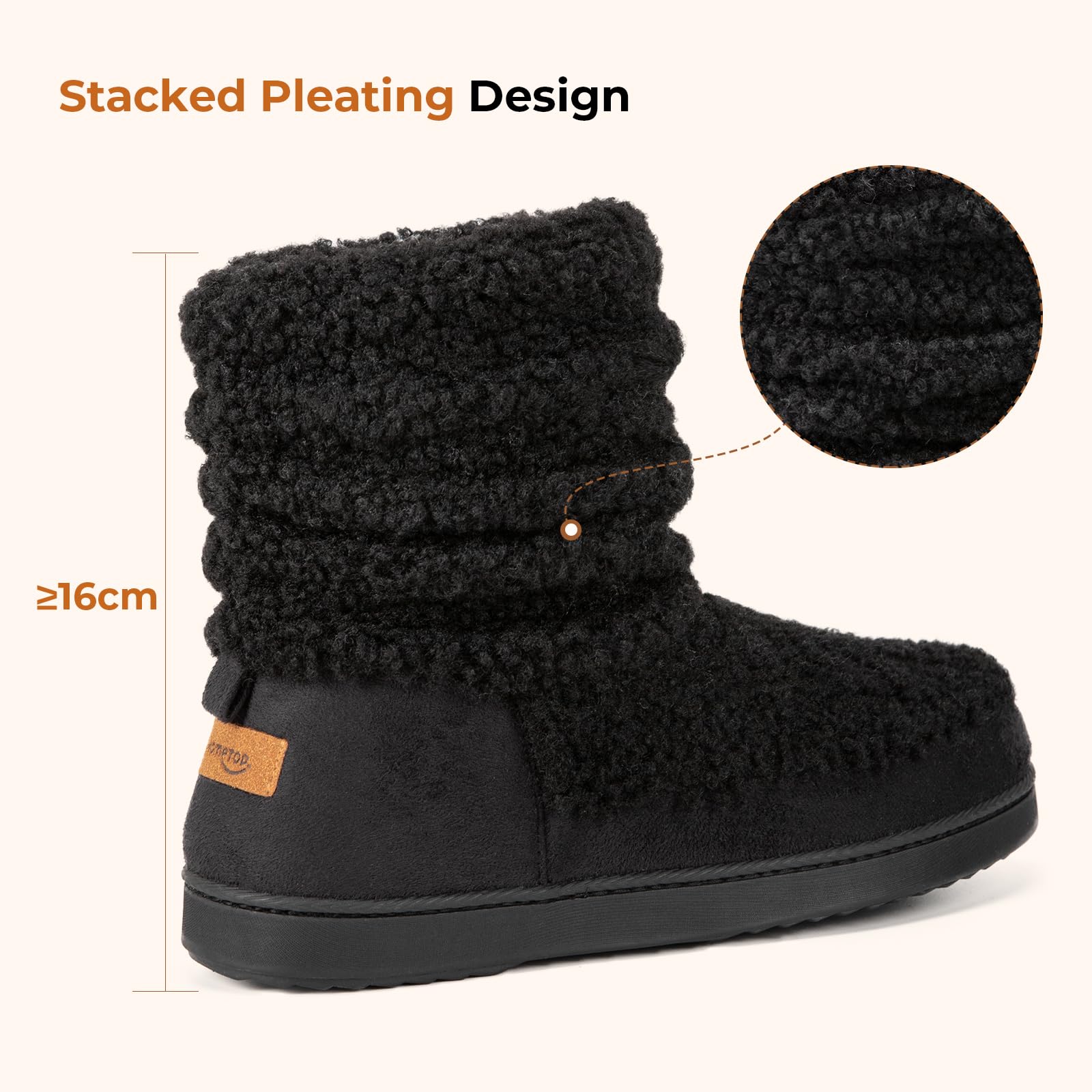 HomeTop Women's Bootie Slippers Fuzzy Warm Memory Foam Indoor House Shoes with Non-slip Rubber Soles (9-10, Black)