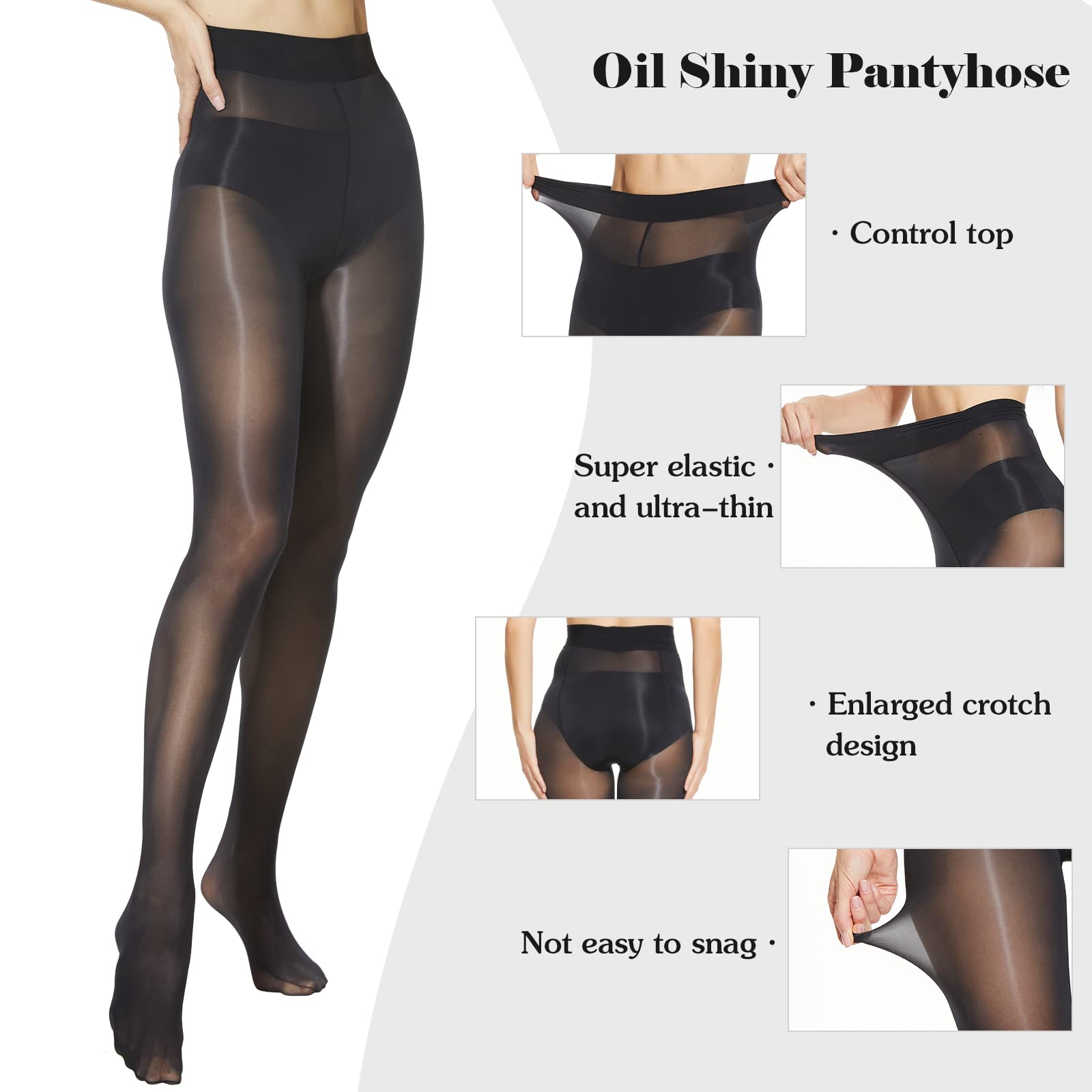 Yilanmy Shiny Sheer Tights 20D Pantyhose for Women Control Top Ultra Shimmery Silk Stockings 2 Pairs