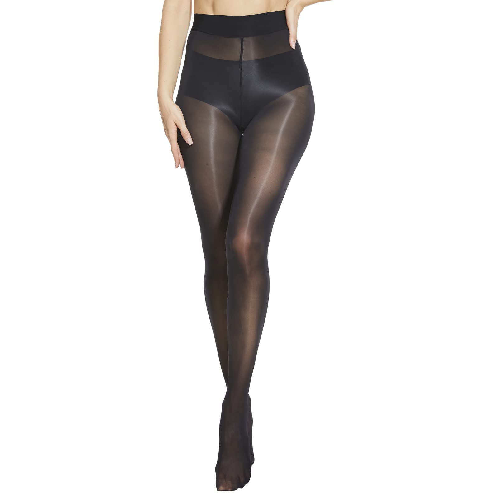 Yilanmy Shiny Sheer Tights 20D Pantyhose for Women Control Top Ultra Shimmery Silk Stockings 2 Pairs