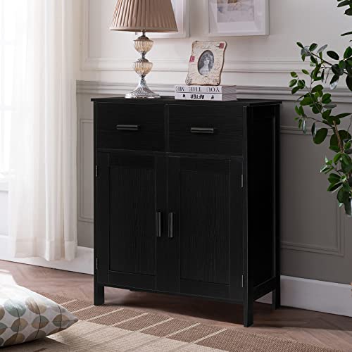 Quimoo Storage Cabinet, Bathroom Floor Cabinet with 2 Doors & Adjustable Shelves, Bathroom Storage Cabinet with 2 Doors for Living Room, Home Office, Black