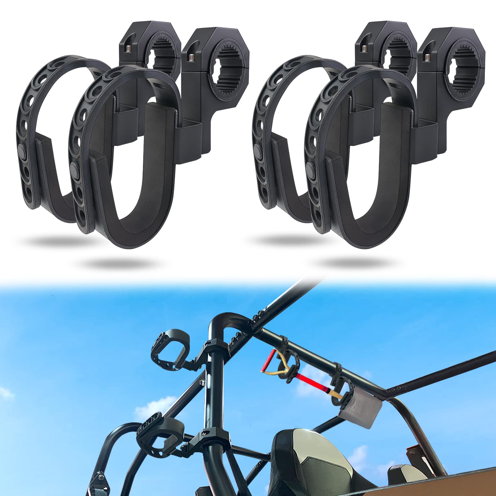 UTV Gun Holders 2 Sets - StarknightMT Roll Bar Tool Gun Racks Fits 1 1.5 1.75 2 Inches Roll Bar, Compatible with Polaris RZR Ranger Can-Am Kawasaki Snowmobile Golf Cart