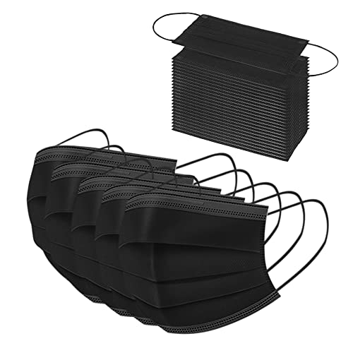 100pcs Adult Black Disposable Face Masks 3 Layer Non-Woven Masks with Soft Elastic Earloop