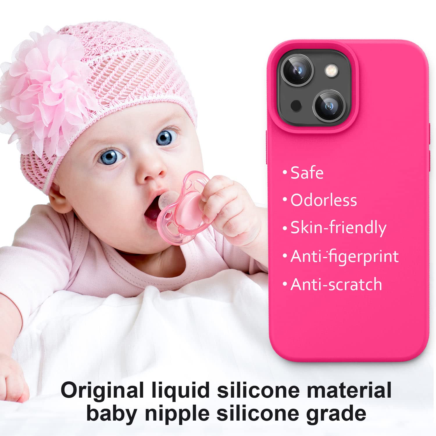 Vooii Compatible with iPhone 14 Case,[Silky Touch Premium Liquid Silicone] [Soft Anti-Scratch Microfiber Lining], Ultra Slim Shockproof Protective Case for iPhone 14 - Hot Pink