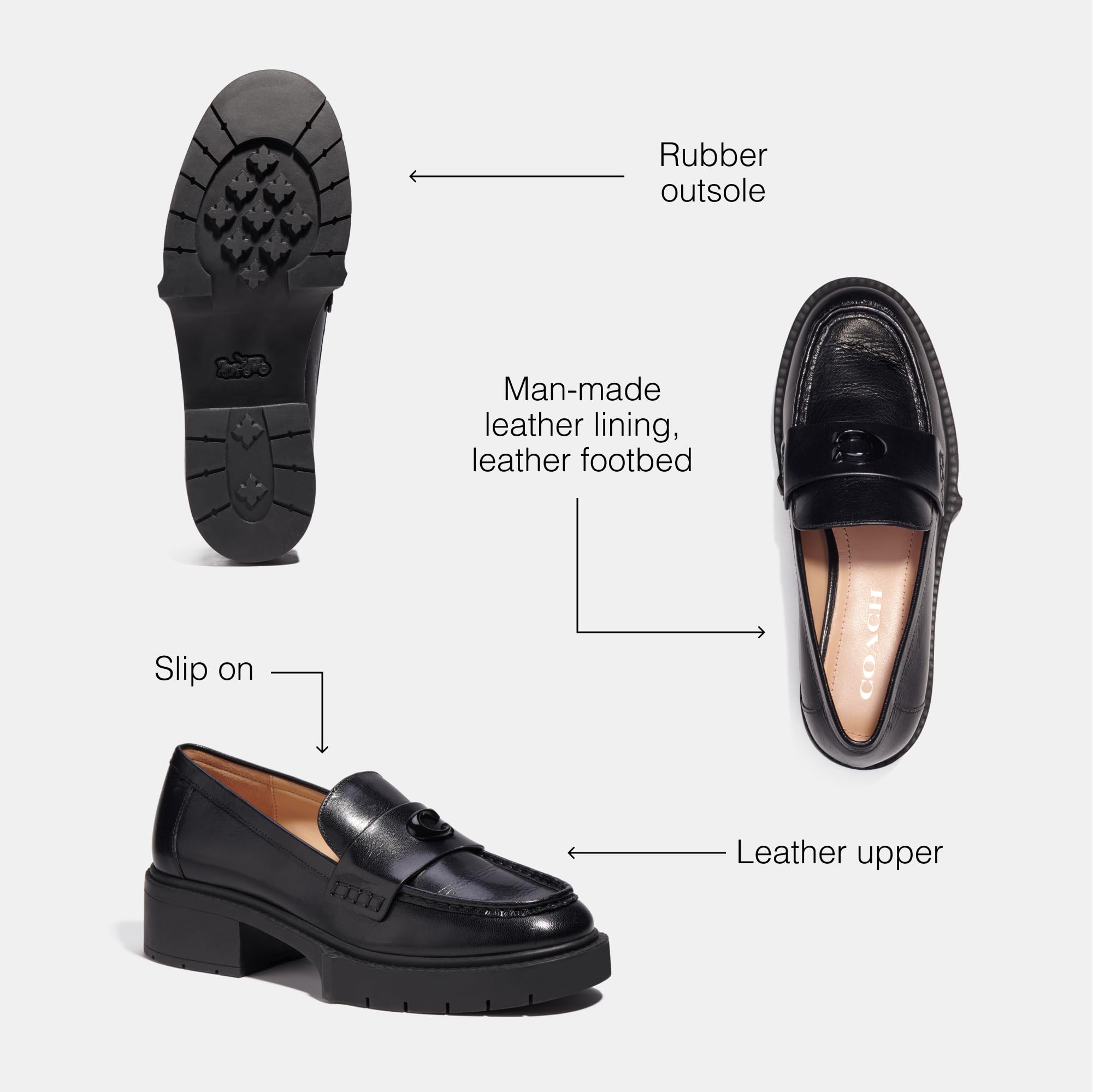 COACH Women's Flats Leah Loafer, Color Black, Size 5