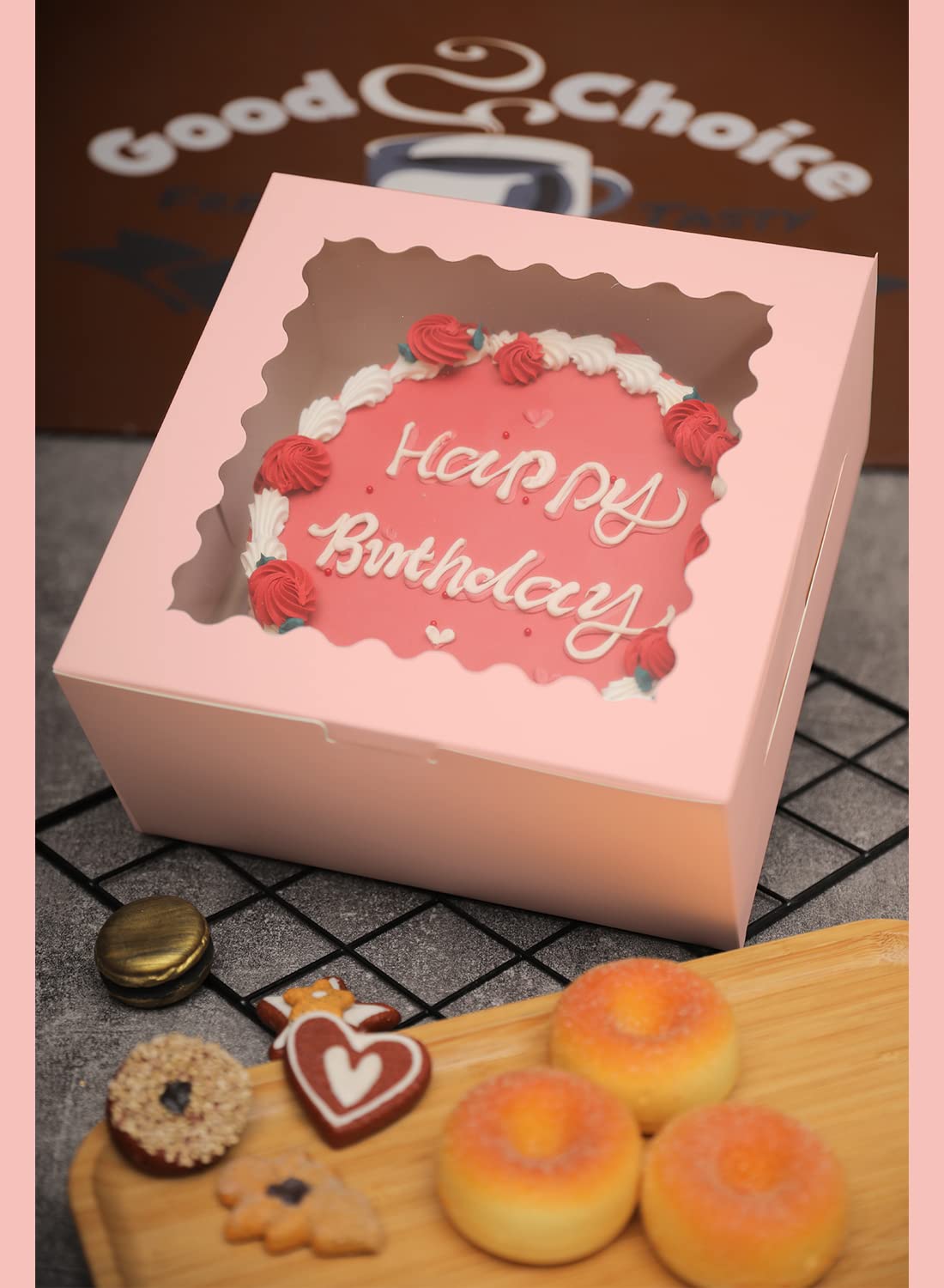 10x10x5 cake boxes with Window 18-Packs Pink, 10 Inch Bakery Boxes (18 cake boxes +18 Cake Boards Included)