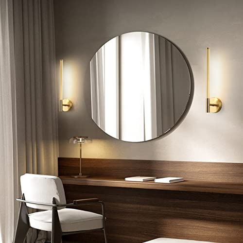 JOOSENLUX Modern LED Picture Lights Gold 19.3" 3000K Long Brass Mid Century Adjustable Linear Gold Wall Sconce Vertically Led Bathroom Vanity Light Swing Arm Left and Down 110V 3000K