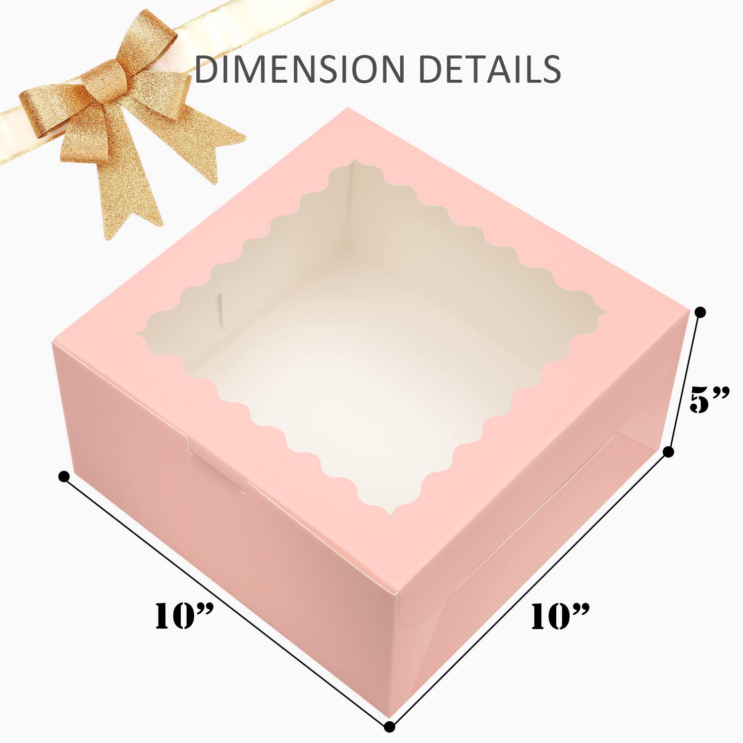 10x10x5 cake boxes with Window 18-Packs Pink, 10 Inch Bakery Boxes (18 cake boxes +18 Cake Boards Included)