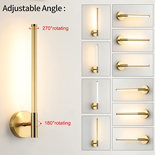 JOOSENLUX Modern LED Picture Lights Gold 19.3" 3000K Long Brass Mid Century Adjustable Linear Gold Wall Sconce Vertically Led Bathroom Vanity Light Swing Arm Left and Down 110V 3000K