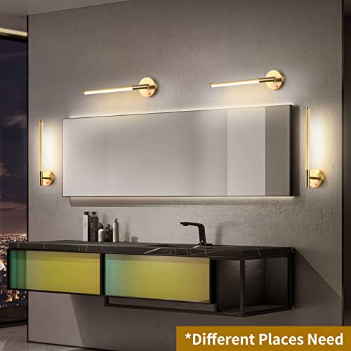 JOOSENLUX Modern LED Picture Lights Gold 19.3" 3000K Long Brass Mid Century Adjustable Linear Gold Wall Sconce Vertically Led Bathroom Vanity Light Swing Arm Left and Down 110V 3000K