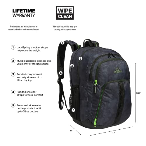 adidas Prime 6 Backpack, Stone Wash Carbon/Lucid Lime Green, One Size