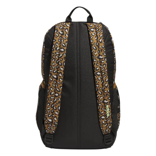 adidas Classic 3-Stripe Durable Backpack Student Athletic Sport Laptop Book Bag, Cheetah Bronze Strata/Black/Pulse Lime Green/4.0, One Size