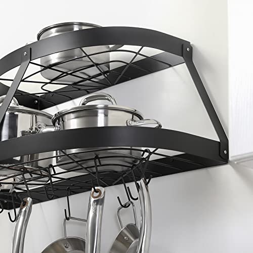 KES 27.5-Inch Pot Rack Wall Mounted, 2-Tier Hanging Pot Rack for Pots and Pans Storage, Classic Semi-Circle Design, Black, KUR502S70B-BK
