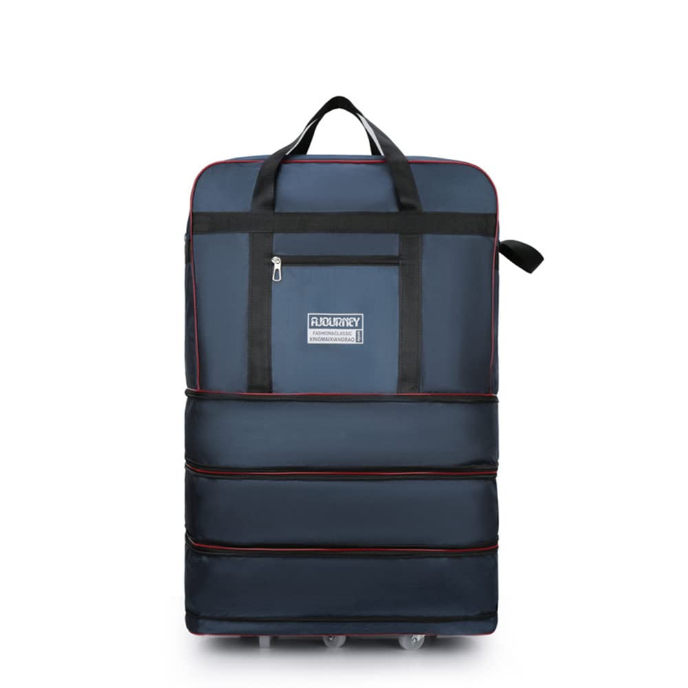 Radefasun Expandable Extra Large Travel Oxford Duffel Bag with Wheels Waterproof Lightweight Traveling Foldable Suitcase (Blue)