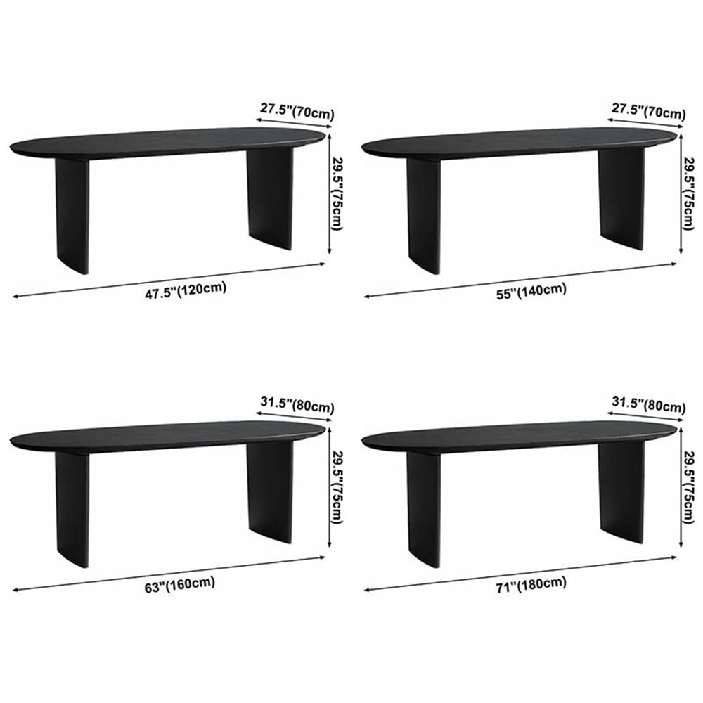NIUYAO Modern Solid Oval Table with Double Pedestal, Natural Black Wood Top Table Simplicity Wabi-sabi Style Furniture for Dining Room Kitchen Leisure Coffee Table -47" L x 27.5" W x 29.5" H