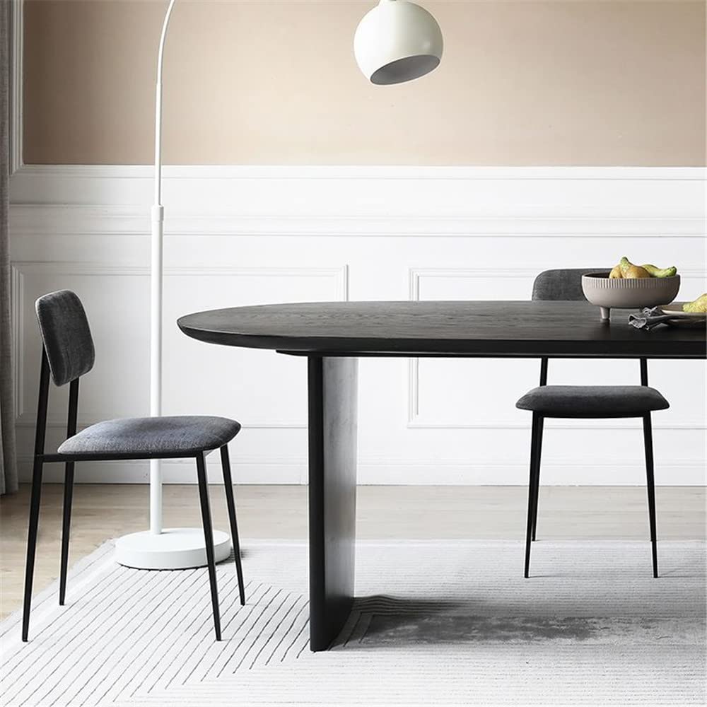 NIUYAO Modern Solid Oval Table with Double Pedestal, Natural Black Wood Top Table Simplicity Wabi-sabi Style Furniture for Dining Room Kitchen Leisure Coffee Table -47" L x 27.5" W x 29.5" H