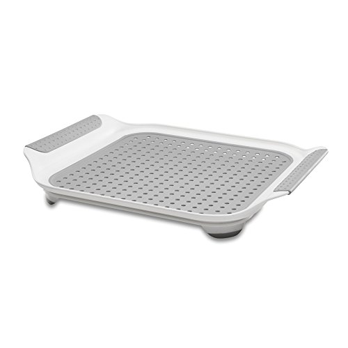 madesmart Soft Draining Sink Mat - White, Grey | SINKWARE COLLECTION | Dry Cups, Utensils, or use to Catch Food Prep | Soft-grip Handles for Portability | Non-slip Rubber Feet | BPA-Free