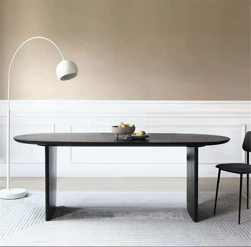 NIUYAO Modern Solid Oval Table with Double Pedestal, Natural Black Wood Top Table Simplicity Wabi-sabi Style Furniture for Dining Room Kitchen Leisure Coffee Table -47" L x 27.5" W x 29.5" H