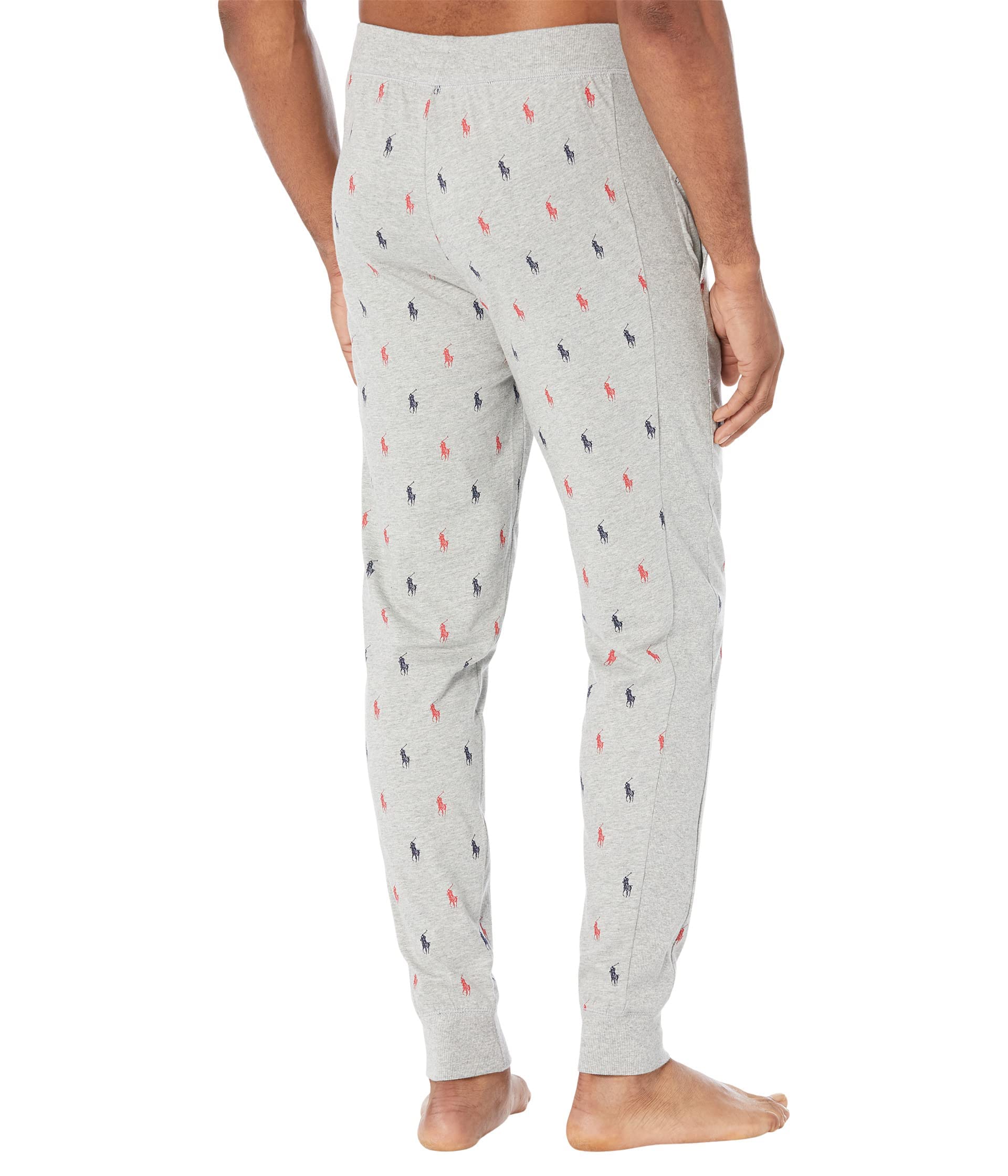 Polo Ralph Lauren Rib Waistband Pajama Joggers w/Ribbed Side Panel Andover Heather/Rl2000 Red/Cruise Navy All Over Pony Print MD