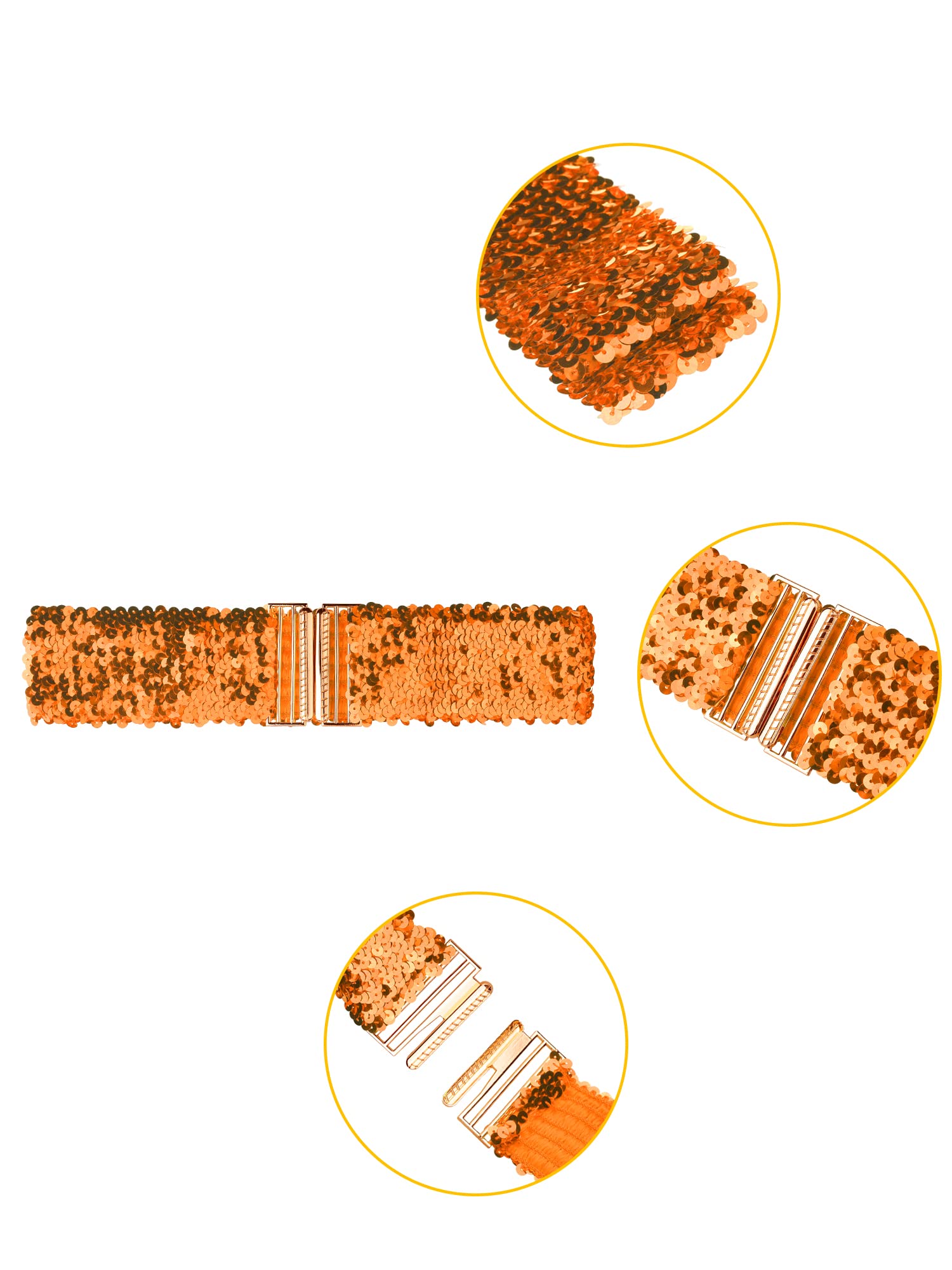 Allegra K Womens Elastic Waist Belt Sequins Decor Metal Interlock Buckles Belts for Dresses 60cm/23.62" Orange