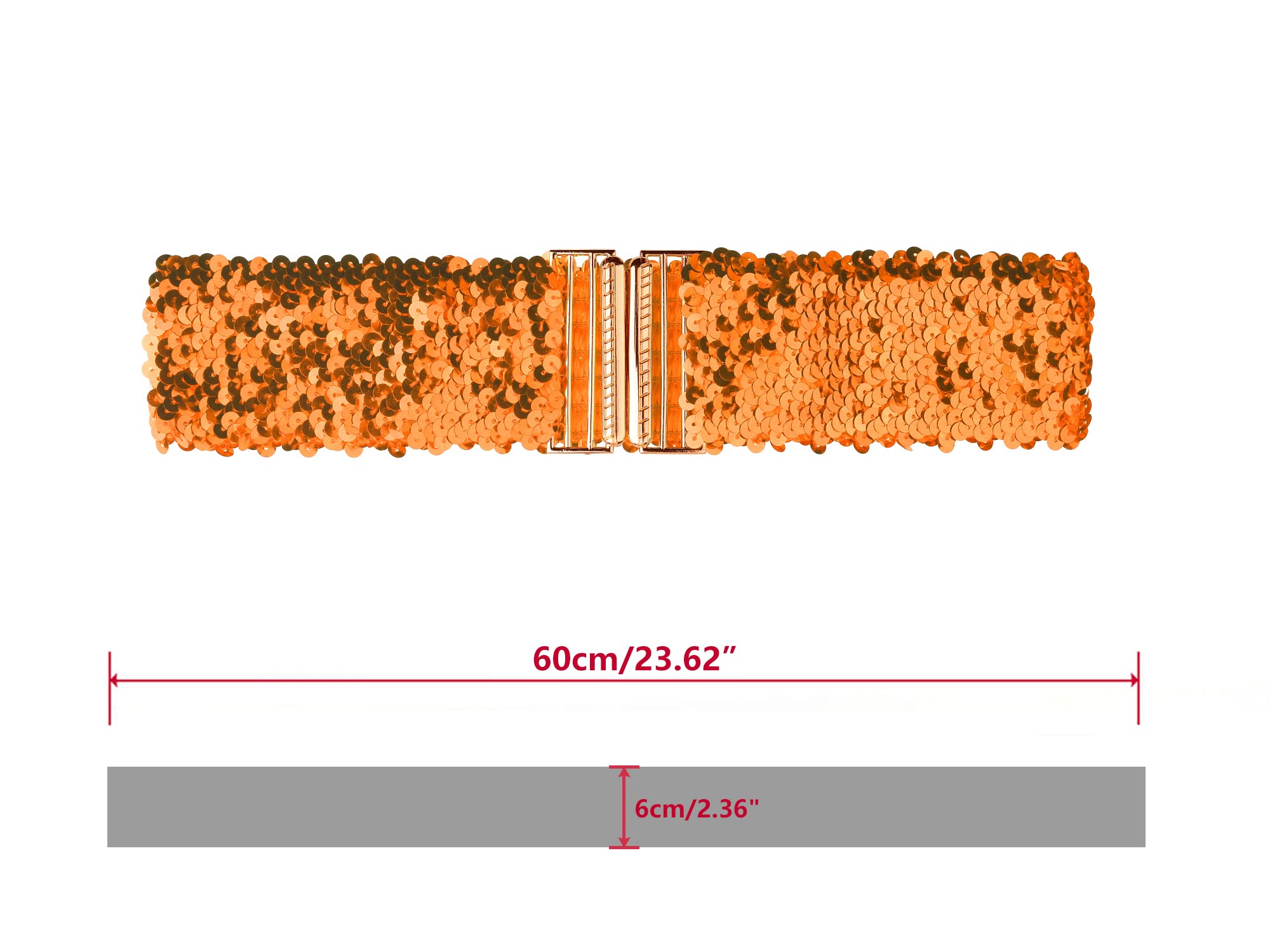 Allegra K Womens Elastic Waist Belt Sequins Decor Metal Interlock Buckles Belts for Dresses 60cm/23.62" Orange