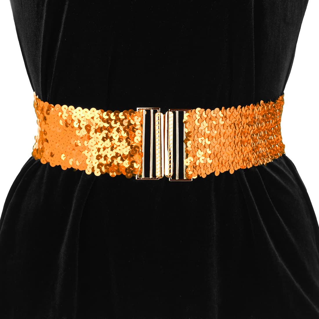 Allegra K Womens Elastic Waist Belt Sequins Decor Metal Interlock Buckles Belts for Dresses 60cm/23.62" Orange