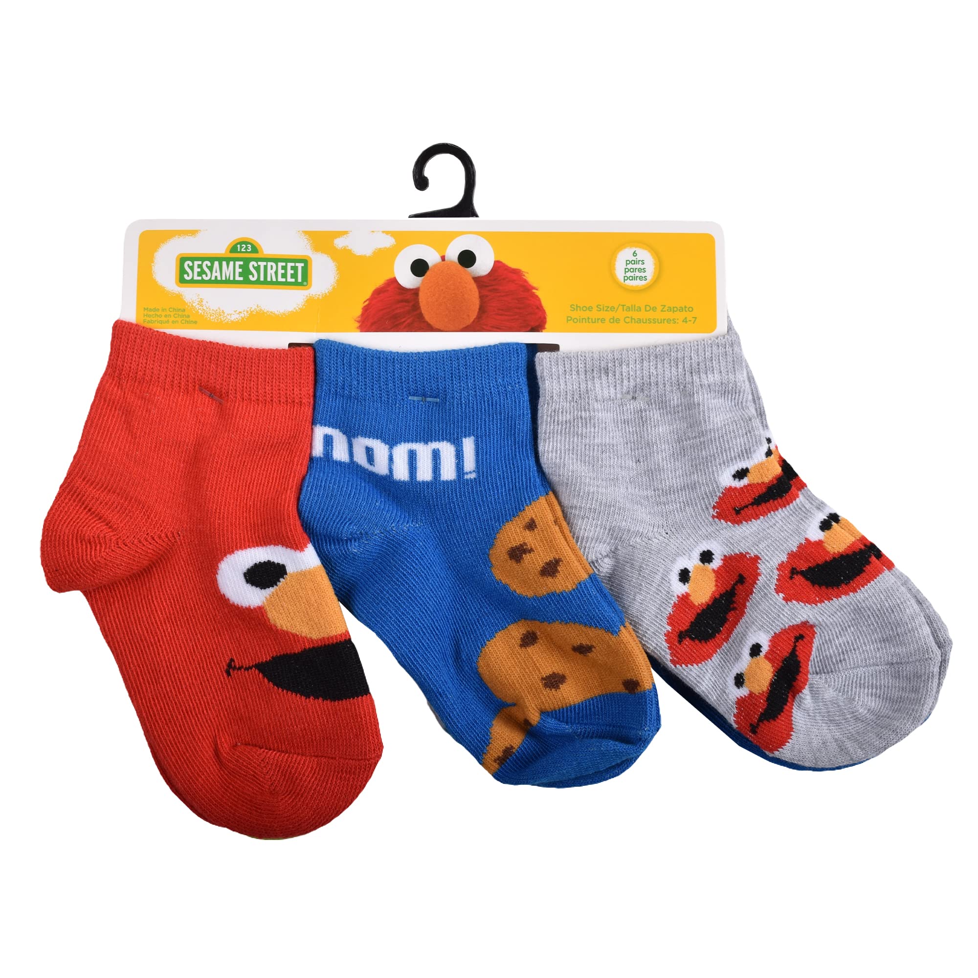 Sesame Street Baby Boy's 6-Pack Quarter Socks, Red, 2T-4T