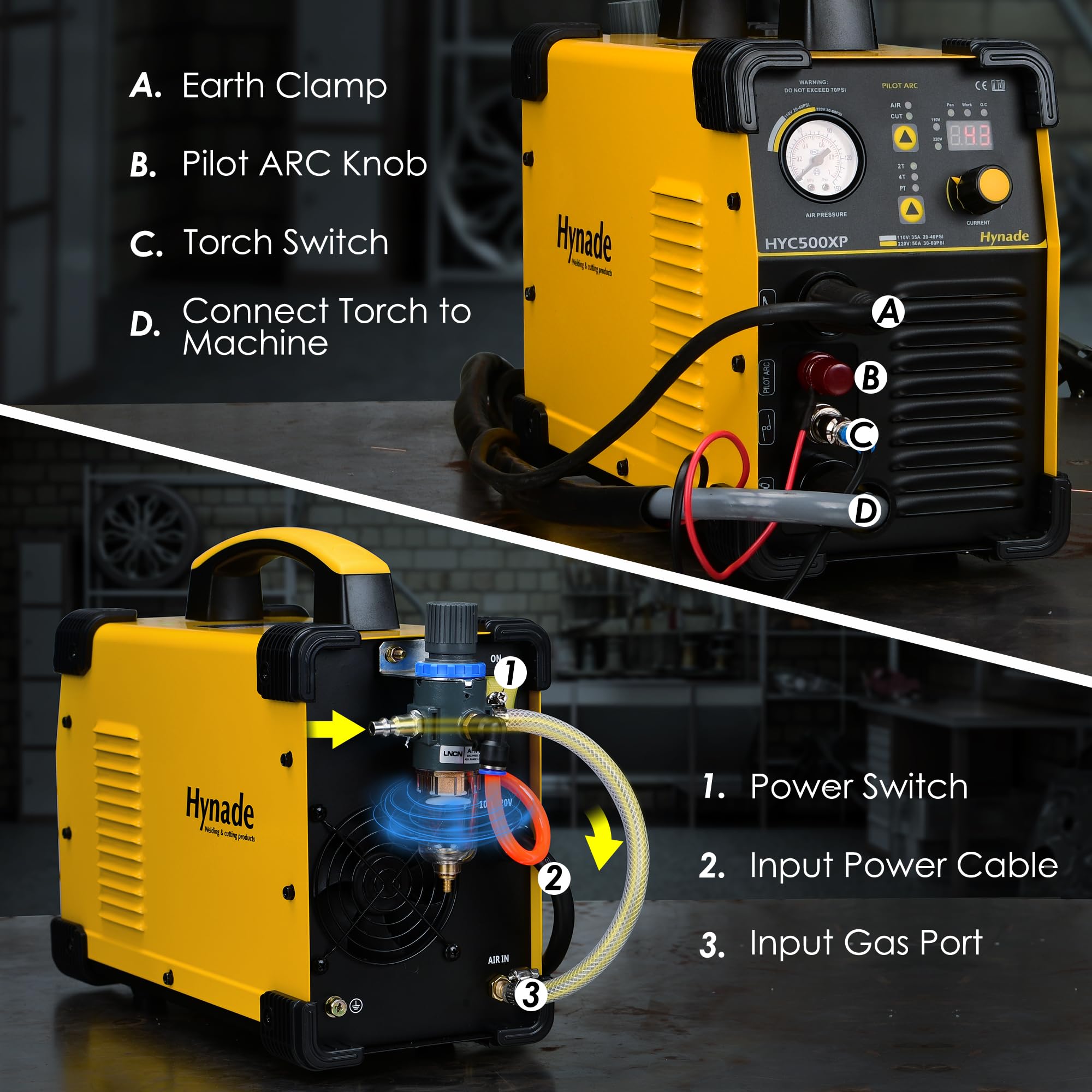 hynade Plasma Cutter HYC500XP, Non Touch Pilot Arc Plasma Cutter,50A Dual Voltage 110V/220V Inverter Max Cut 14mm Plasma Cutting Machine (HYC500XP 110/220V)