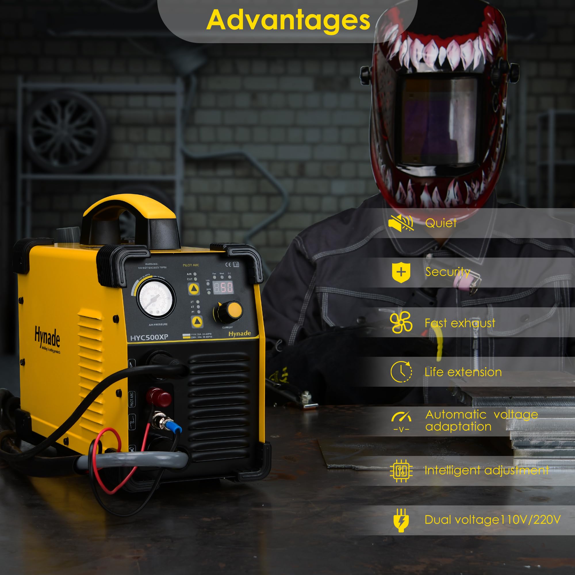 hynade Plasma Cutter HYC500XP, Non Touch Pilot Arc Plasma Cutter,50A Dual Voltage 110V/220V Inverter Max Cut 14mm Plasma Cutting Machine (HYC500XP 110/220V)